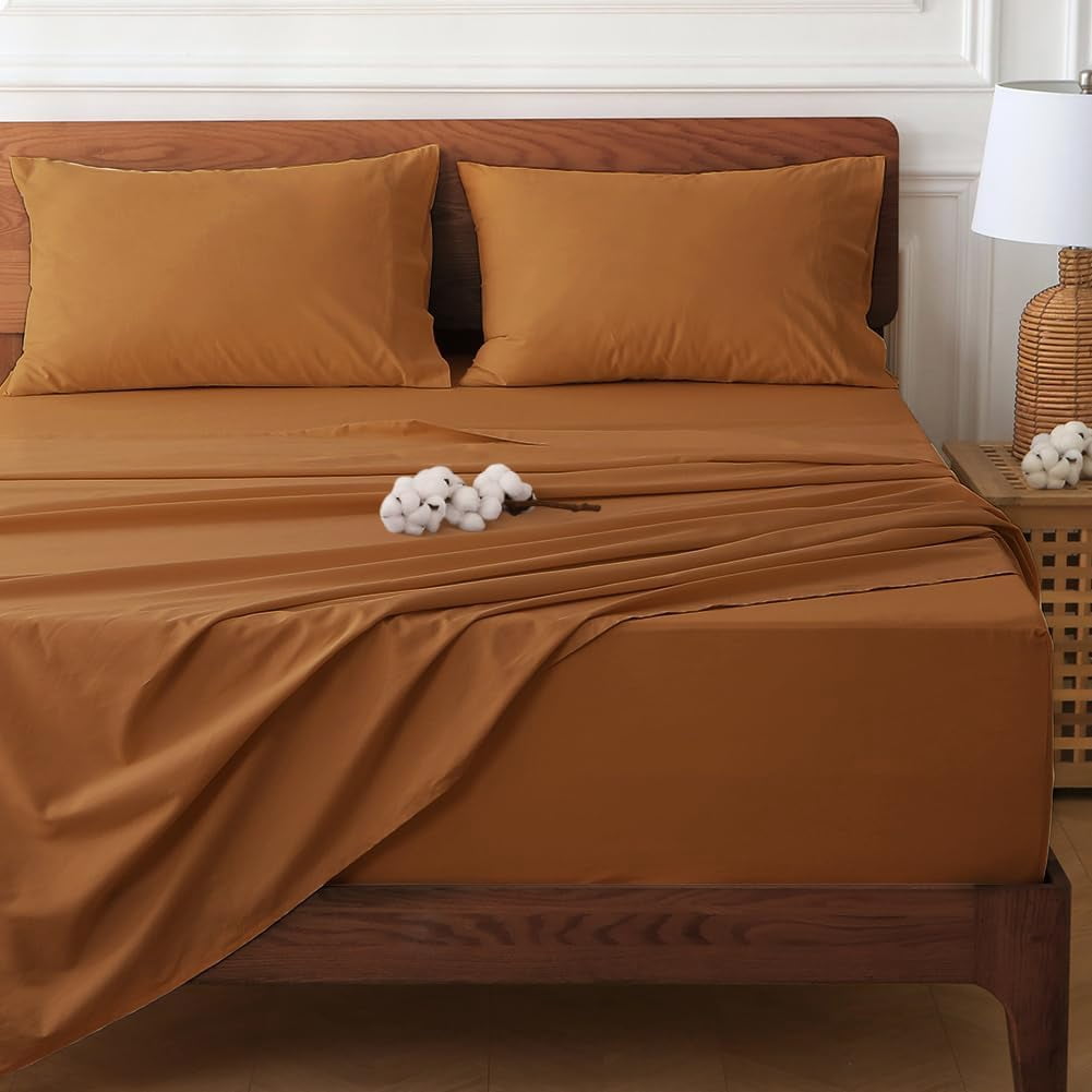 King Size Cooling Cotton Sheets with Extra Deep Pockets, Burnt Orange ...