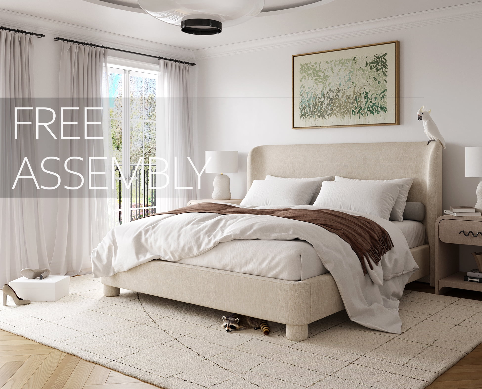 Liana King Size Cream Bed Frame with Tall Wingback Headboard ...