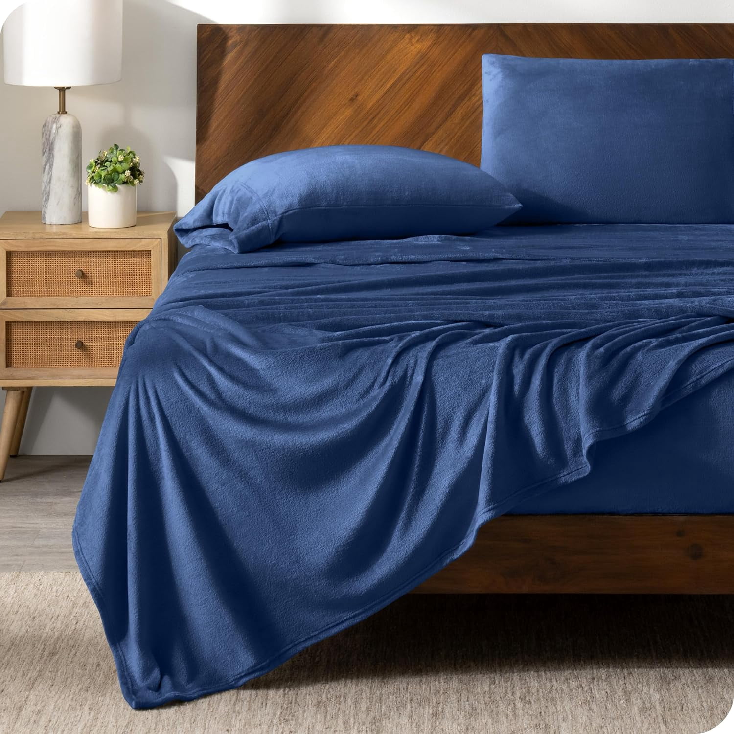King Size Dark Blue Velvety Soft Microplush Sheet Set - Walmart.com