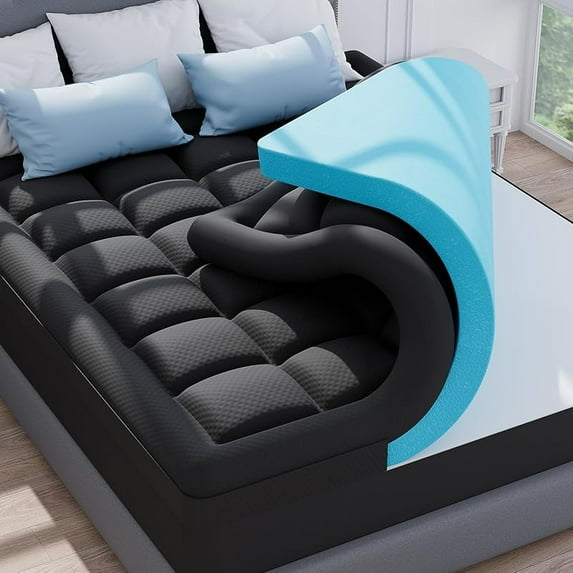 King Size Dual Layer 3 Inch Memory Foam Mattress Topper, 1 Inch Plush ...