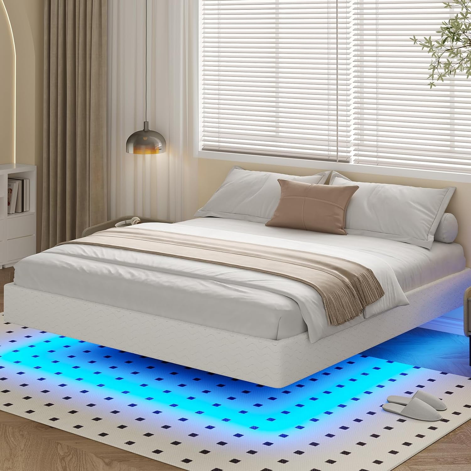Queen Size Floating Bed Frame with LED Lights, Sturdy and Modern Metal ...