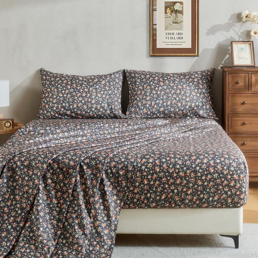 King Size Floral Bed Sheet Set – 18" Deep Pocket, 4-Piece Farmhouse ...