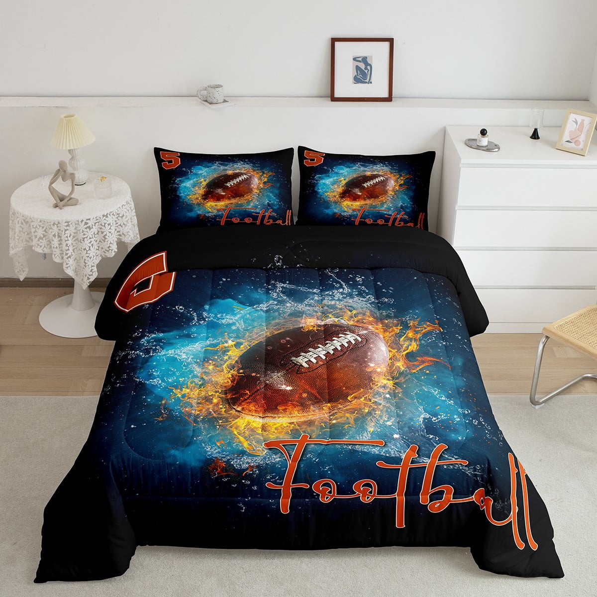King Size Football Bedding Set Man,American Football Comforter Set,Fire ...