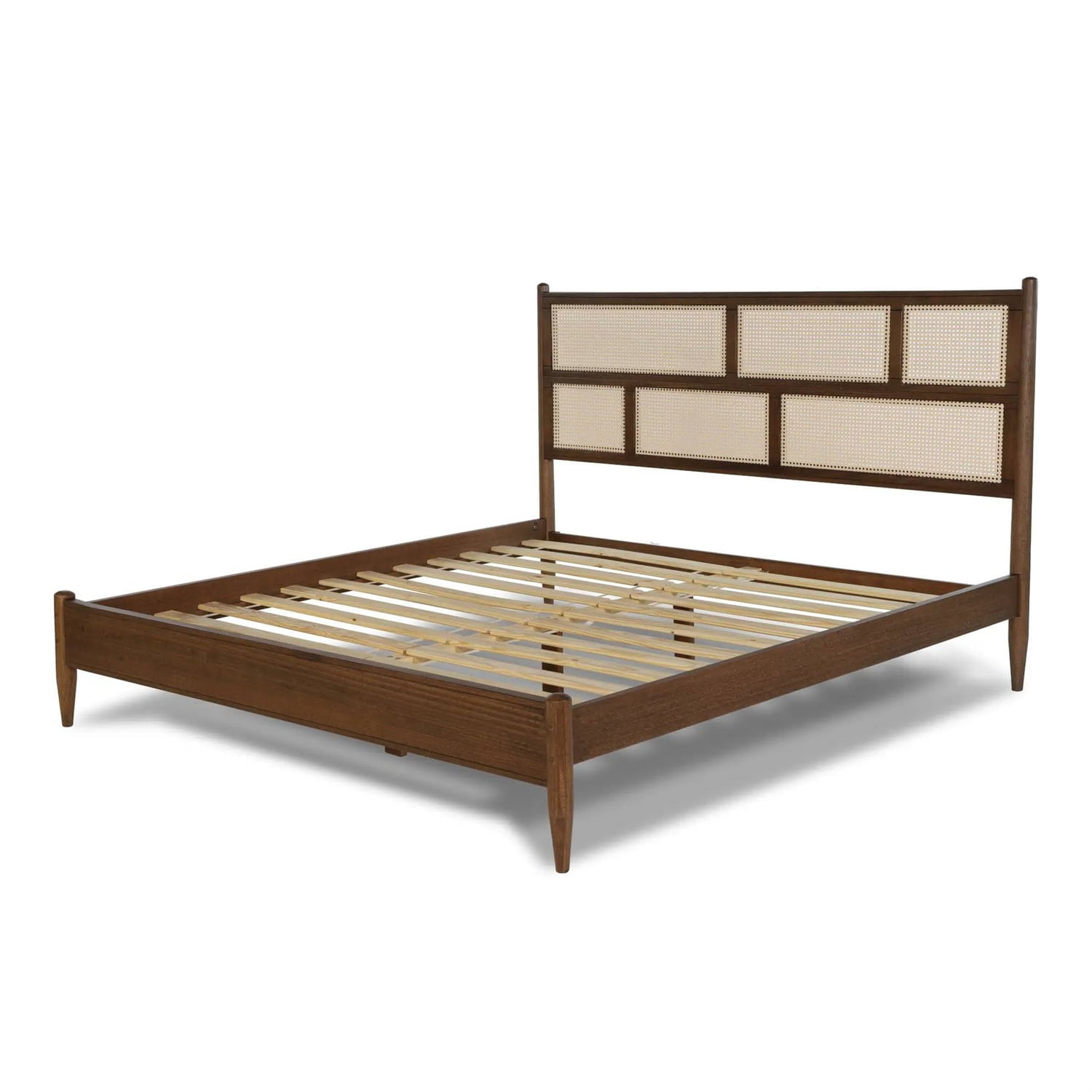 King Size Hardwood Platform Bed Frame with Cane Paneling Headboard in ...