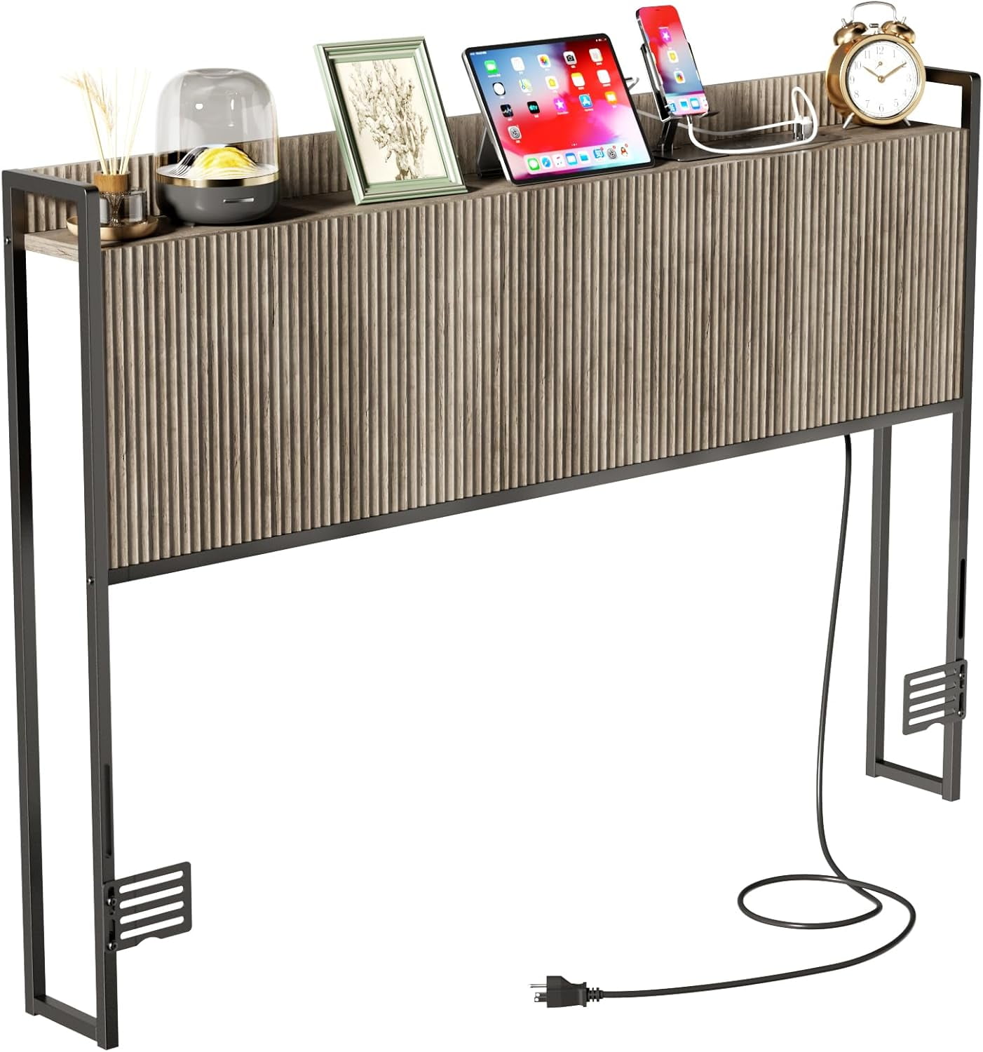 King Size Headboard Only with Outlets, Wall Mount Wood Fluted Headboard ...