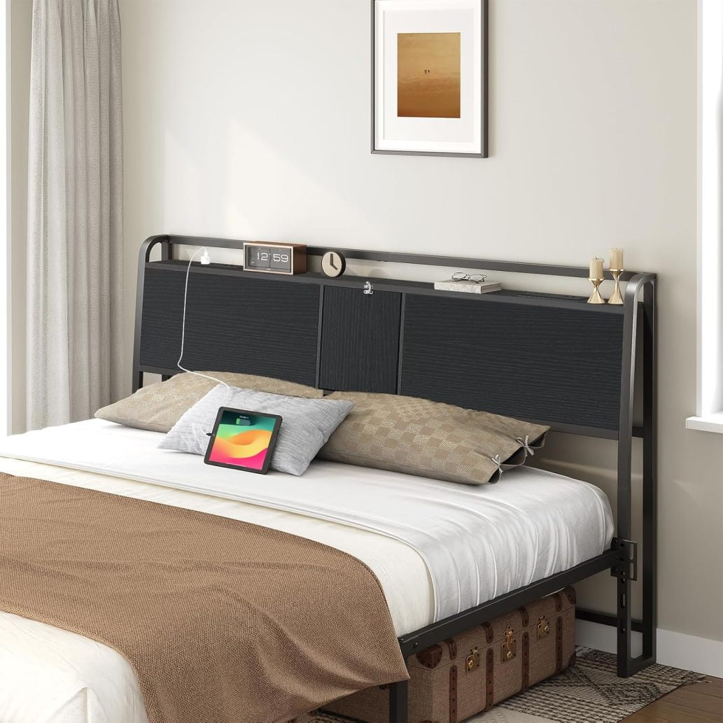 King Size Headboard with 4 Outlets and 4 USB Ports, Industrial Flip ...