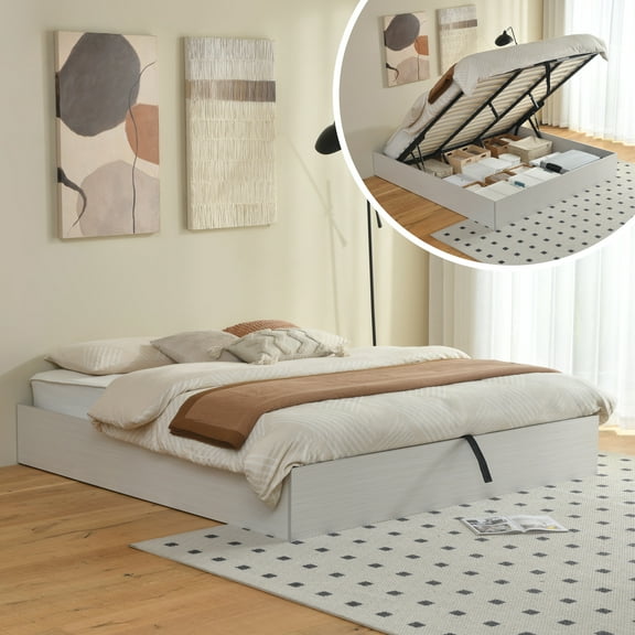 Full Size Bed Frame with Headboard, Vintage Wooden Bed Frame with Slats ...