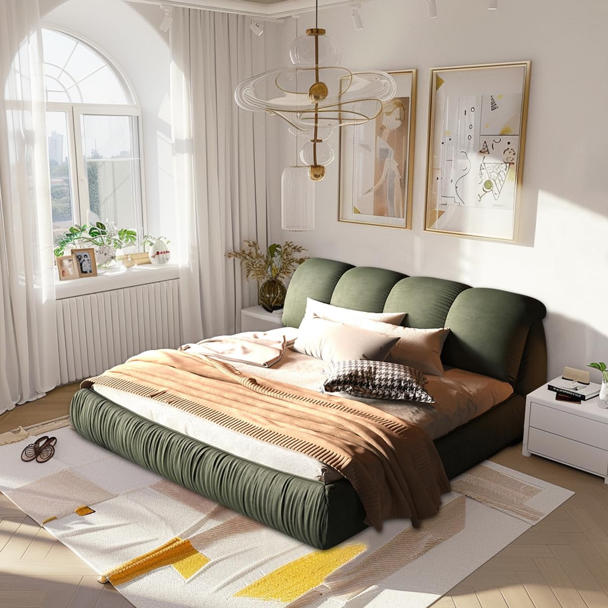 King Size Luxury Upholstered Platform Bed with Oversized Padded ...