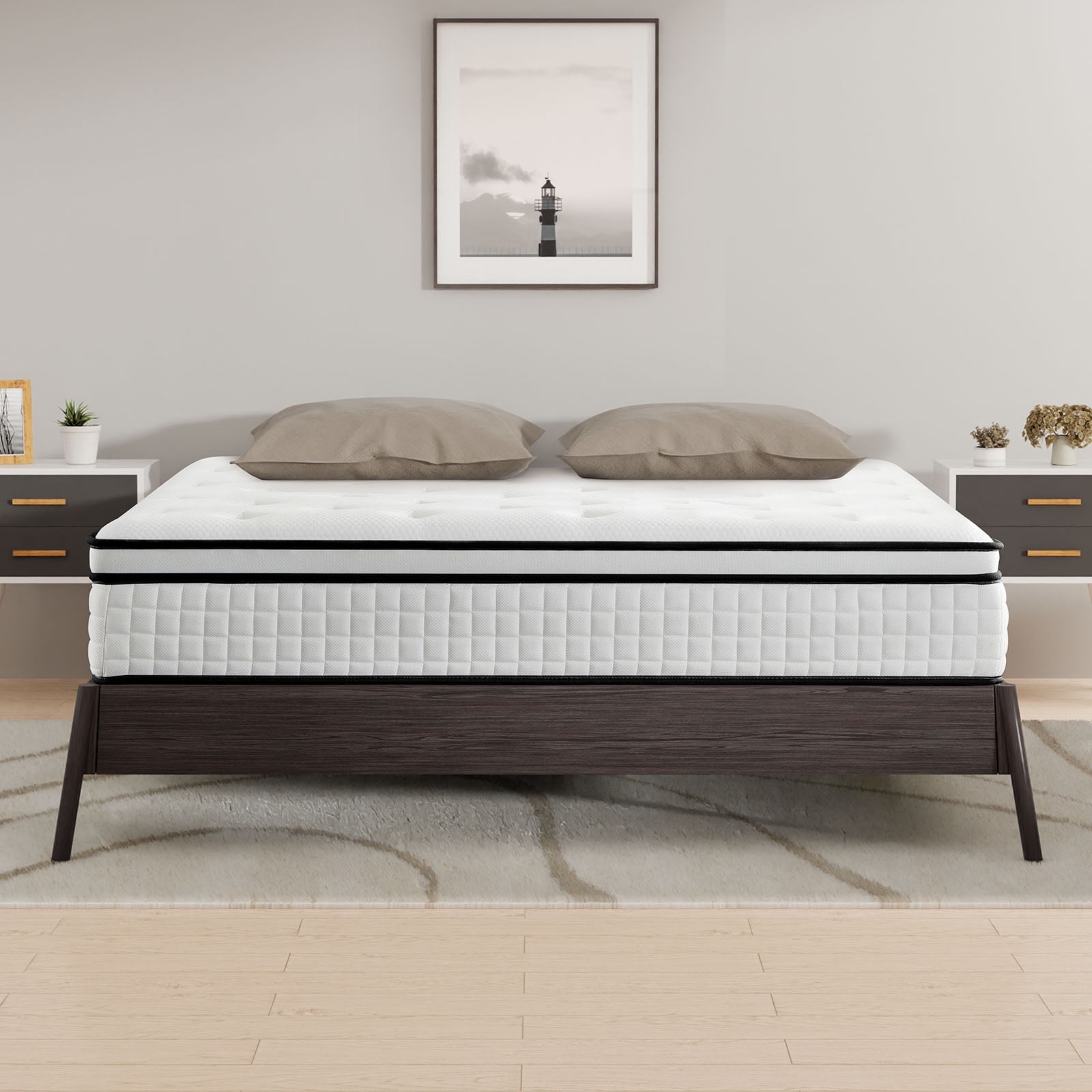 King Size Mattress, JIAVA 12" Plush Hybrid Innerspring Mattress and Gel ...