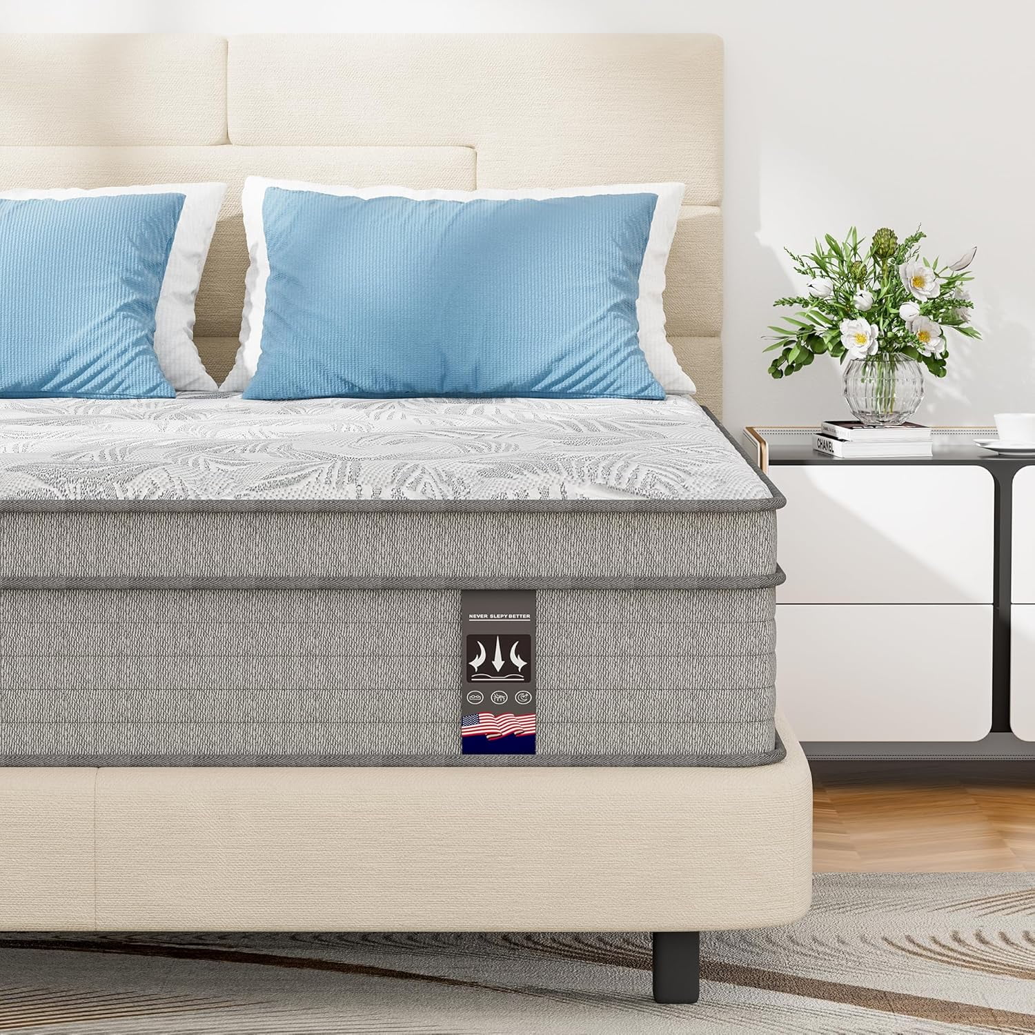 King Size Mattress 12 inch, Medium Firm Hybrid Mattresses with Gel ...