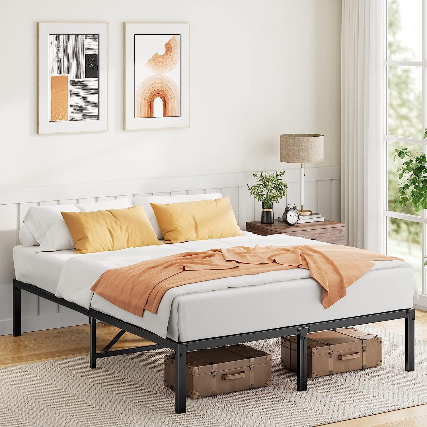 King Size Simple Metal Bed Frame, Sturdy Platform with Large Storage ...