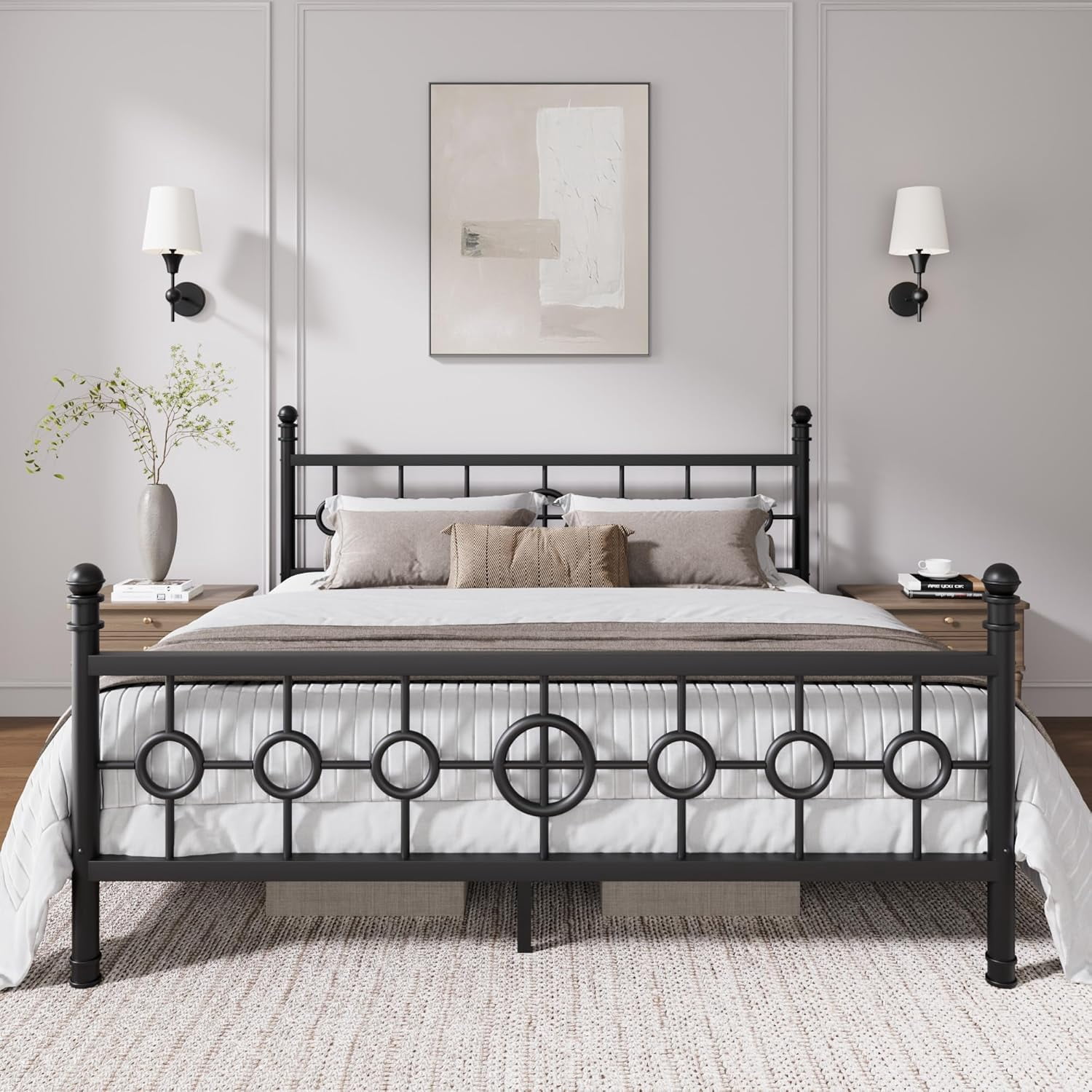 King Size Metal Bed Frame with Vintage Circular Headboard and Footboard ...