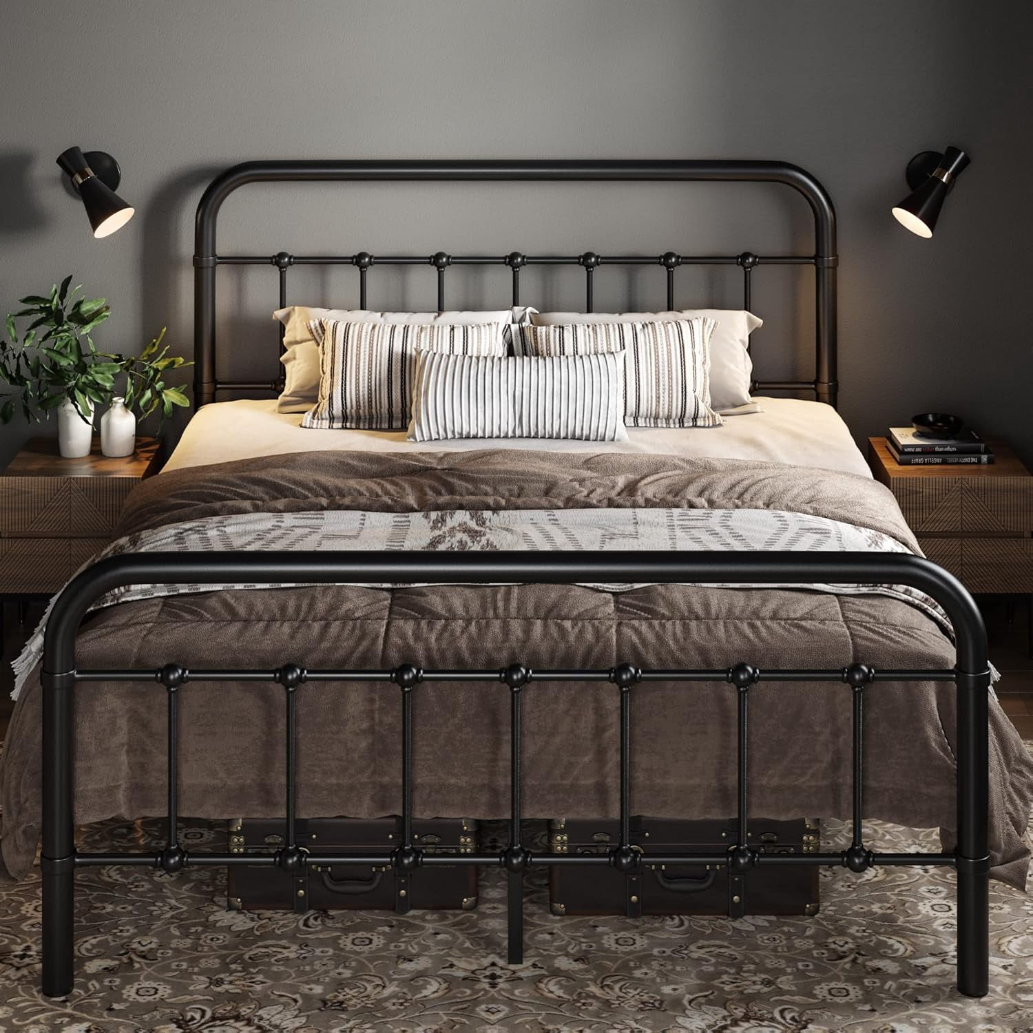 King Size Metal Platform Bed Frame with Victorian Style Wrought Iron ...