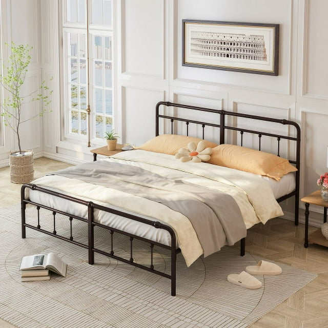 King Size Metal Platform Bed Frame with Victorian Style Wrought Iron ...