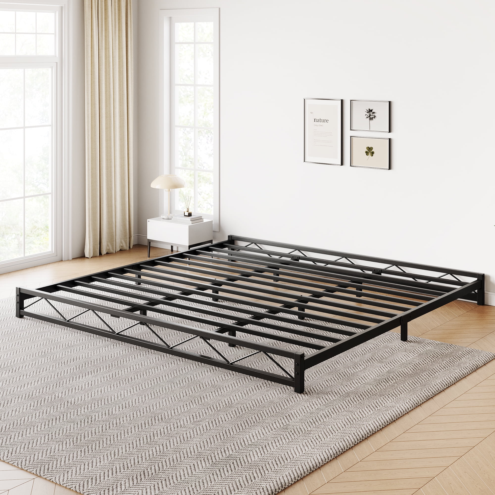 King Size Metal Platform Bed Frame with Wavy Pattern, Bed Frame with ...