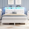 King Size Metal & Wood Bed Frame with Storage, LED Lights No Box Spring ...