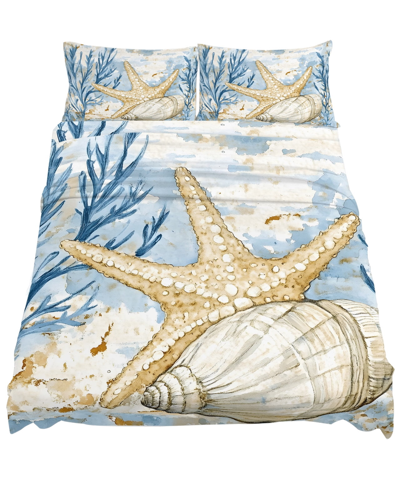 King Size Ocean Life Sheet Sets Marine Coral Shell Algae Starfish Oil ...