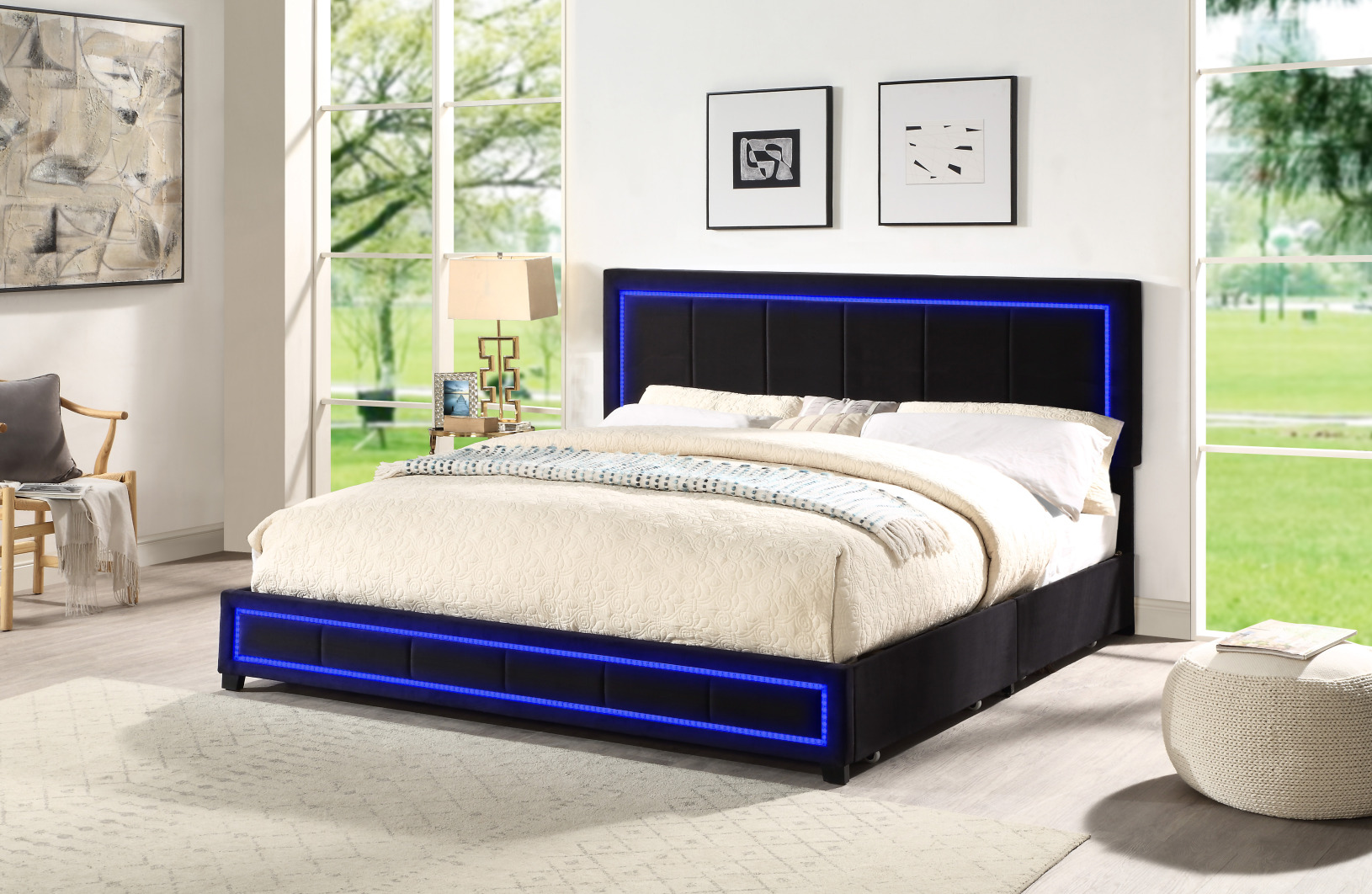 King Size Platform Bed with 4 Drawers, Modern Upholstered Platform Bed ...