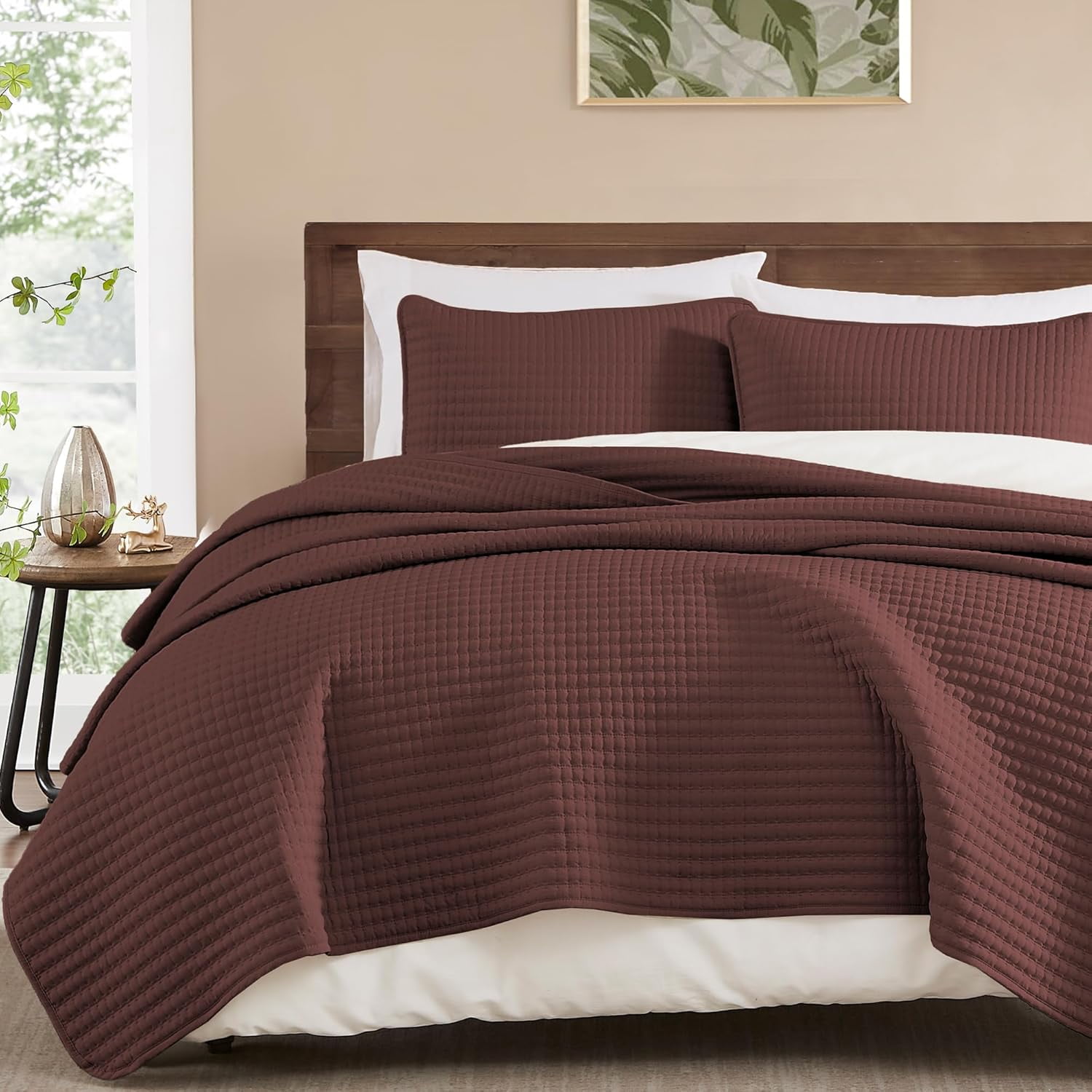 King Size Quilt-3 Pieces Lightweight Burgundy Red Bedspreads King Quilt ...