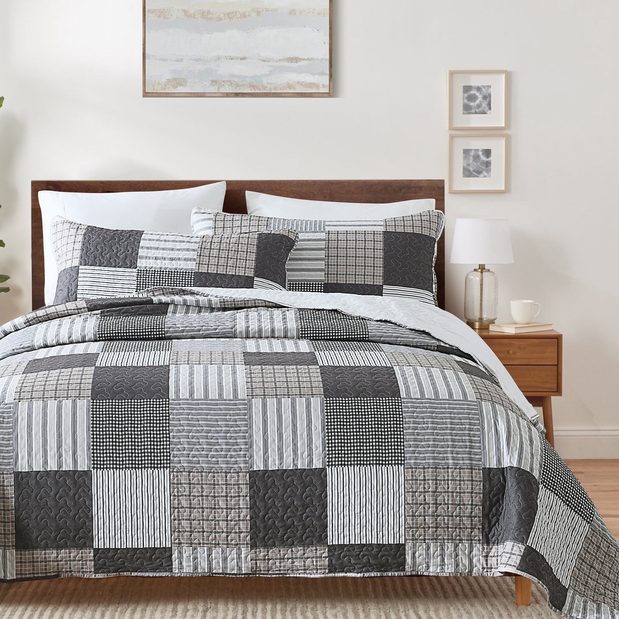 "Greagle King Size Quilt Set, 3-Piece, Machine Washable, Plaid ...