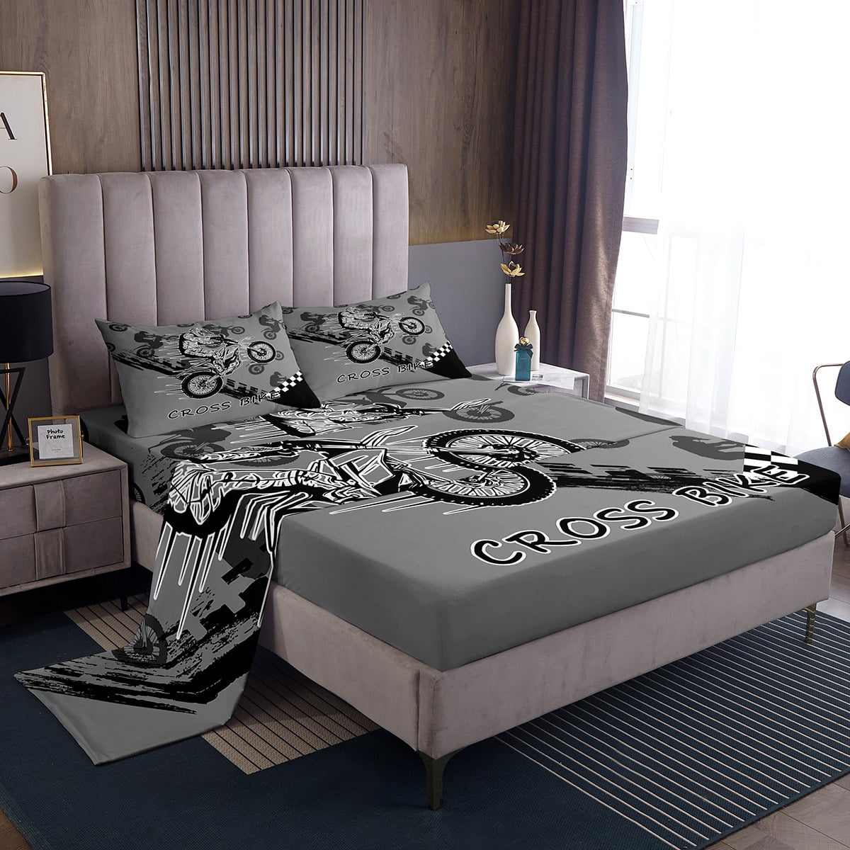 King Size Sheet Set for Boys Dirt Bike Sheets Extreme Sports Cross Bike ...