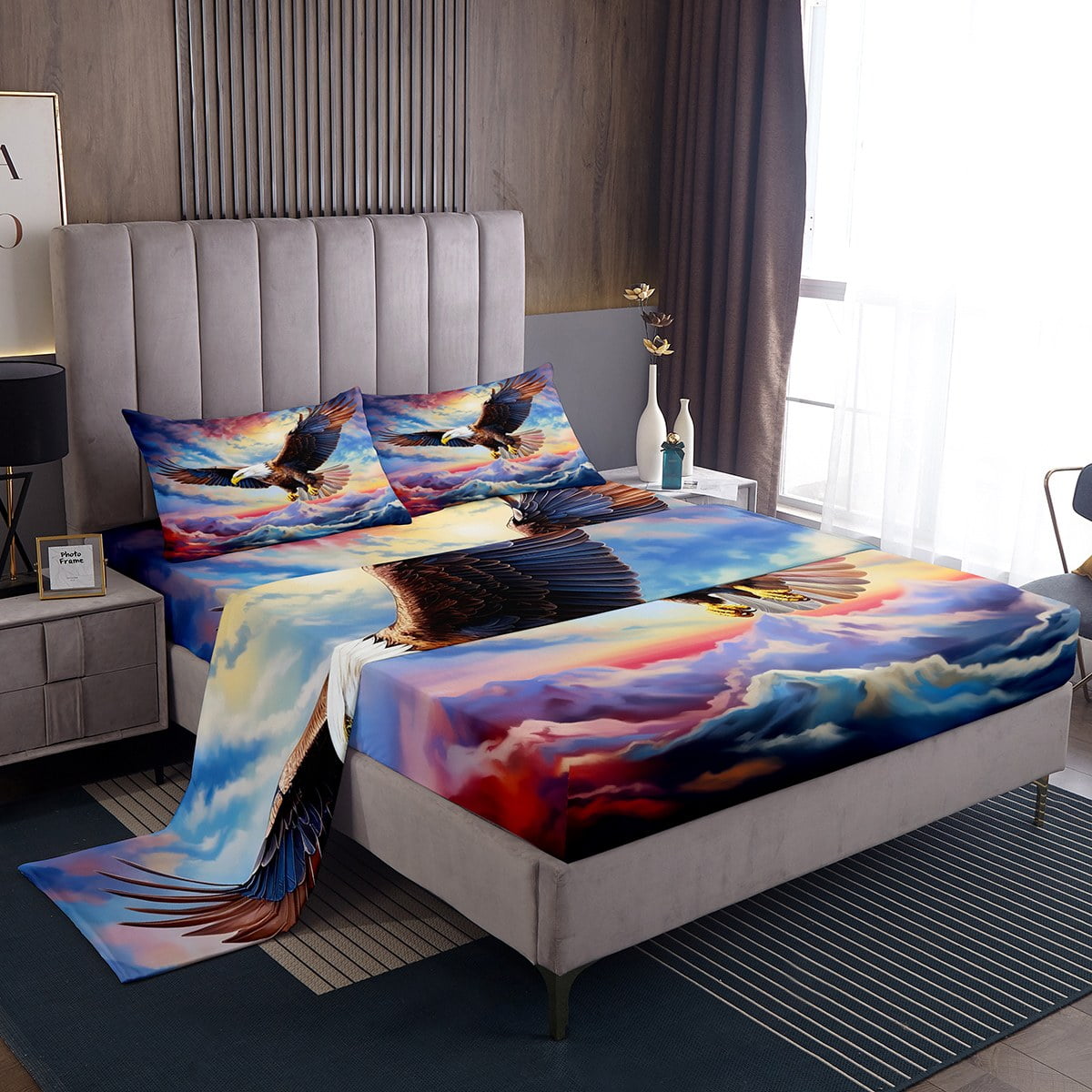 King Size Sheets for Boys Eagle Sheet Set Bird Print Bed Sheets Set for Kids Eagle Decor Gifts ...