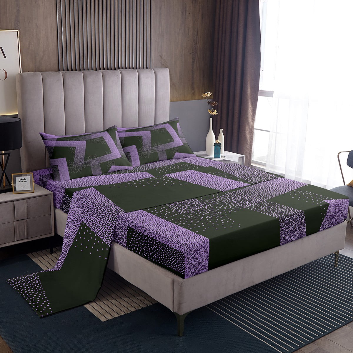 King Size Sheets Geometry Pattern, Trendy Abstract Squares Bed Sheets ...
