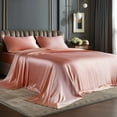 King Size Sheets Set, Luxury Soft Rose Pink Satin Sheets for Hair and ...