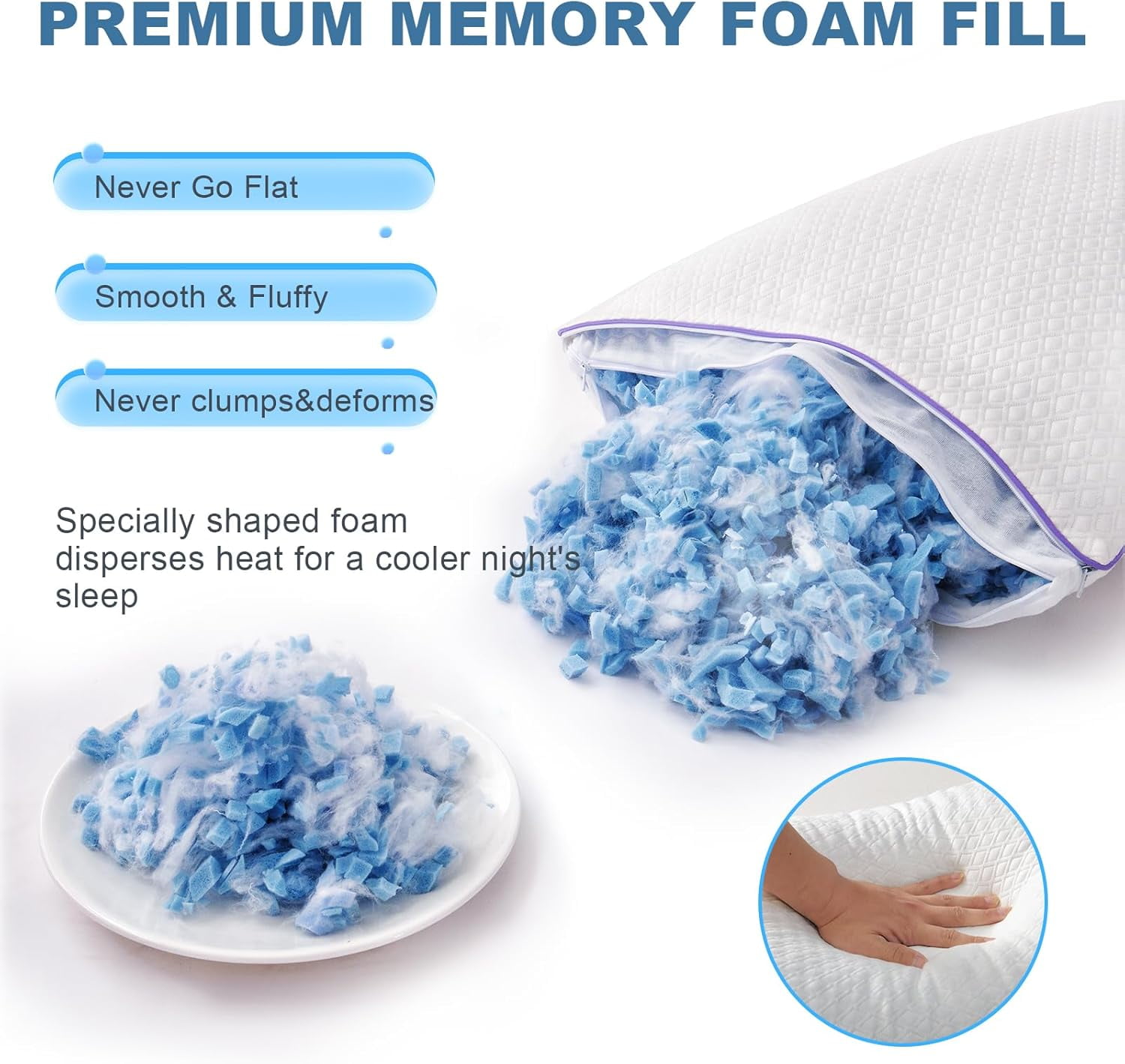 King Size Shredded Memory Foam Pillows – 2-Pack, Cooling Gel ...
