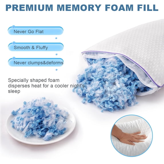 King Size Shredded Memory Foam Pillows – 2-Pack, Cooling Gel ...