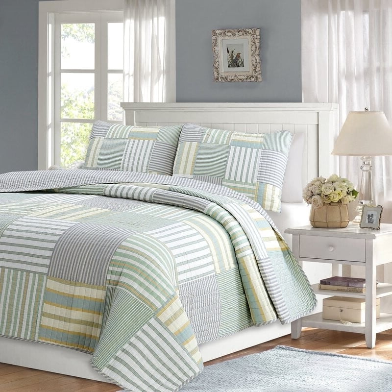 King Size Soft Reversible Patches 100% Cotton Quilt Set - Walmart.com