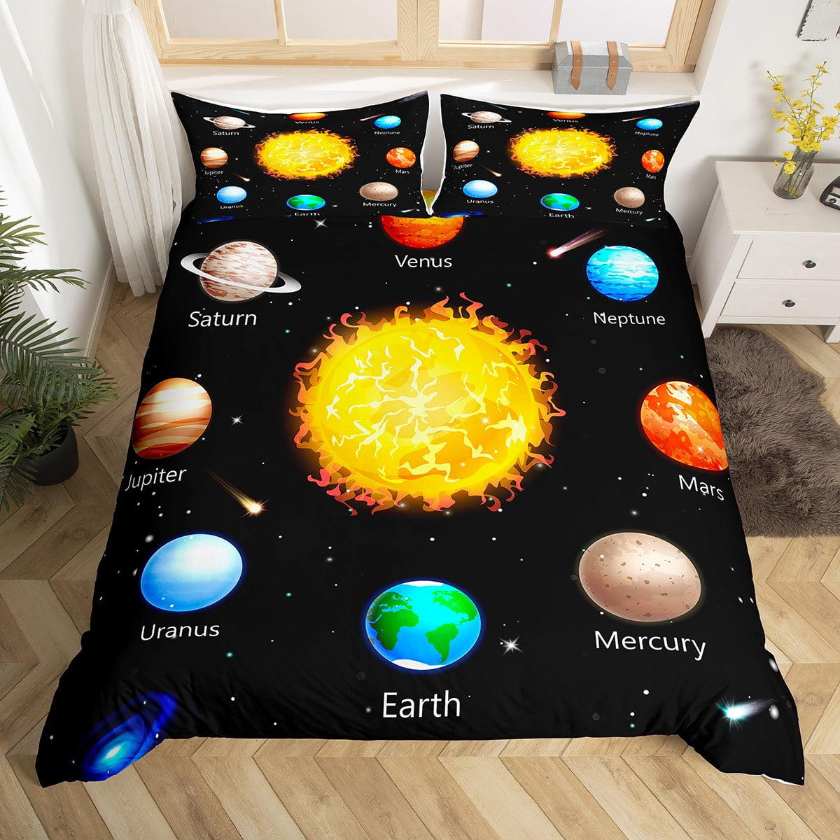 King Size Solar System Bedding Set Outer Space Galaxy Duvet Cover for ...