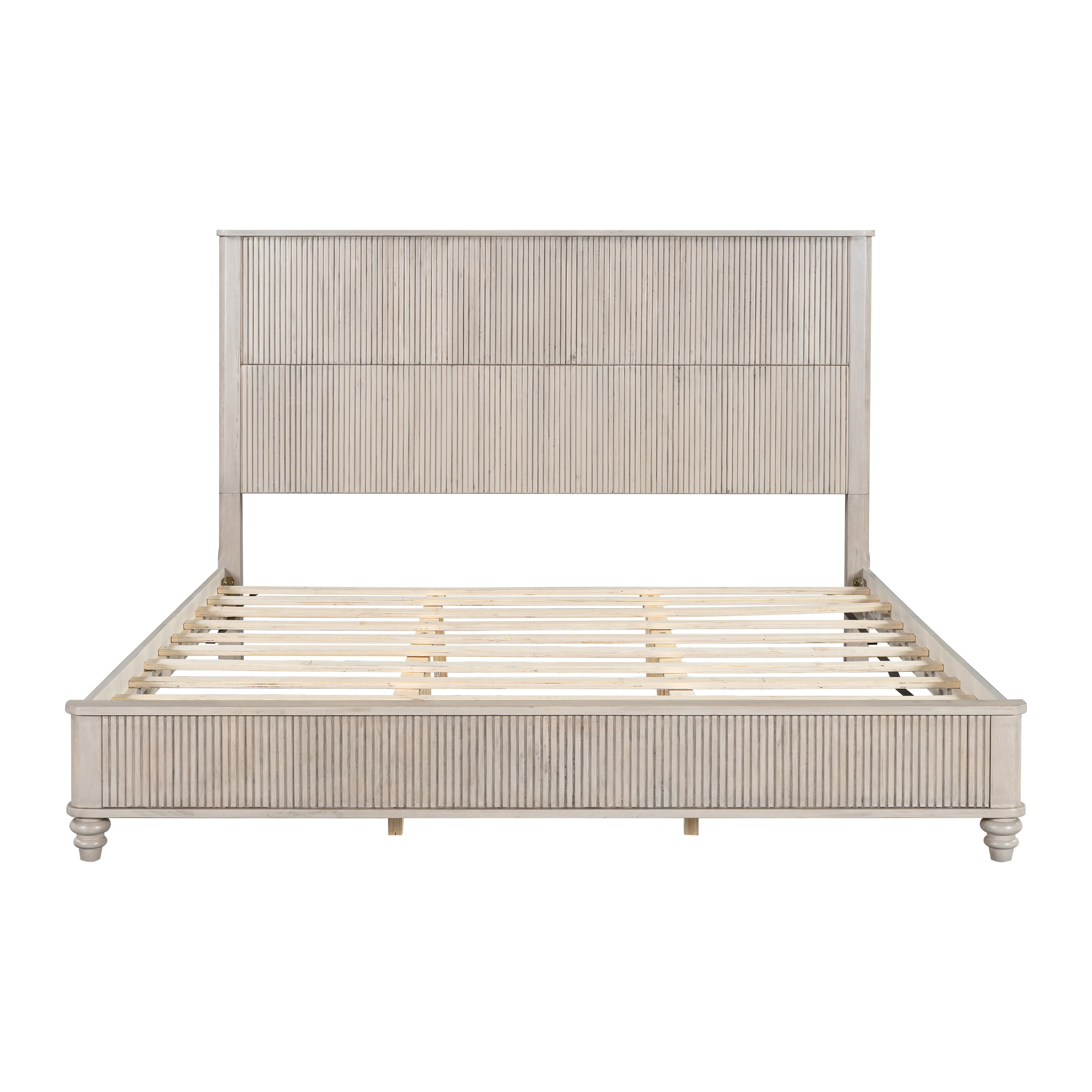 King Size Solid Wood Platform Bed Frame with Tall Headboard, No Box ...