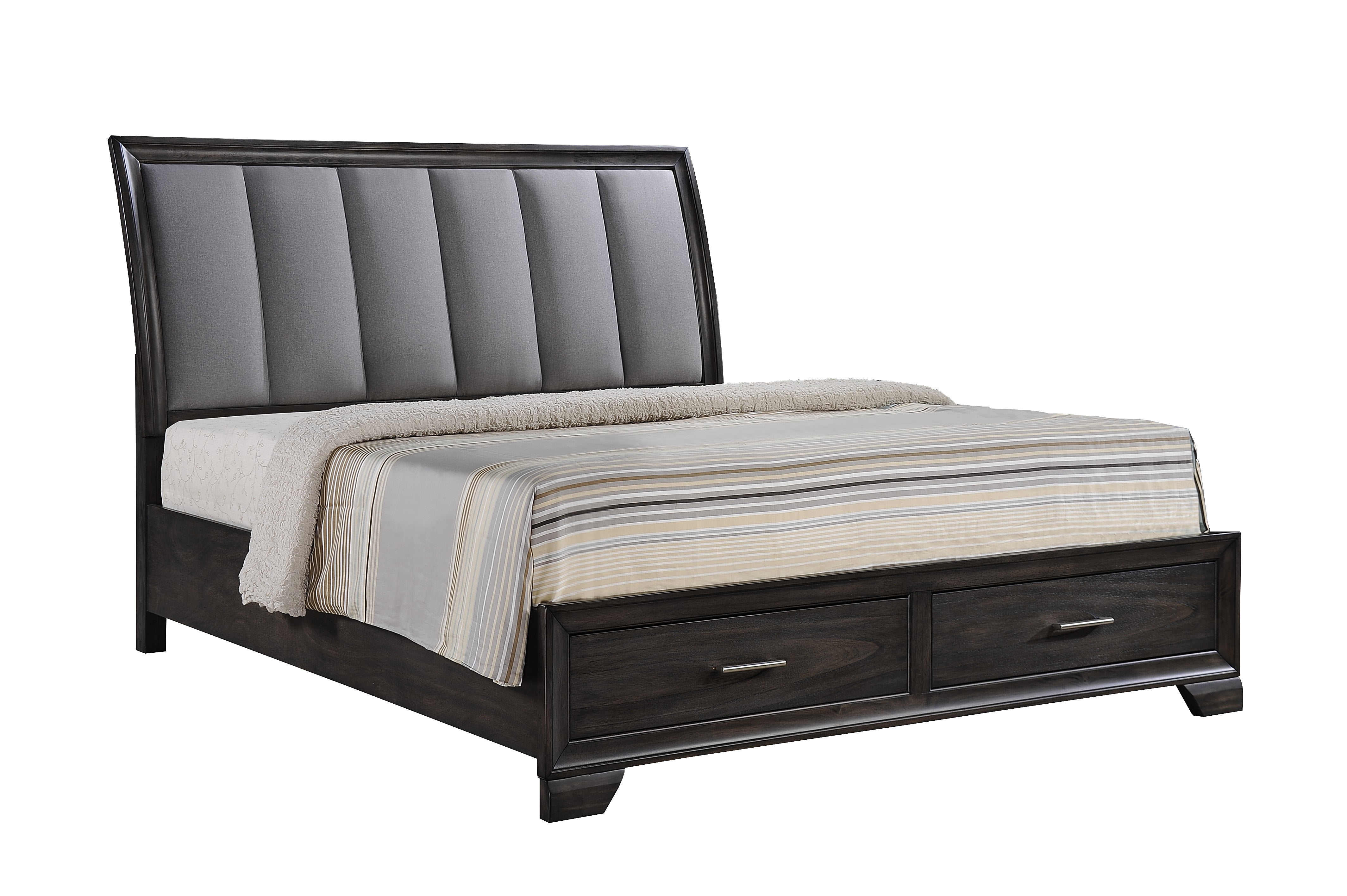 King Size Storage Platform Bed - Gray Upholstered Wood Frame, Ultra ...