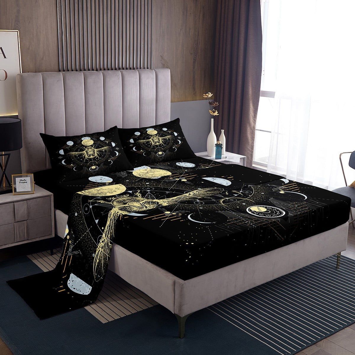 King Size Sun and Moon Sheets Gothic Dead Moth Bed Sheets Set 4Pcs ...