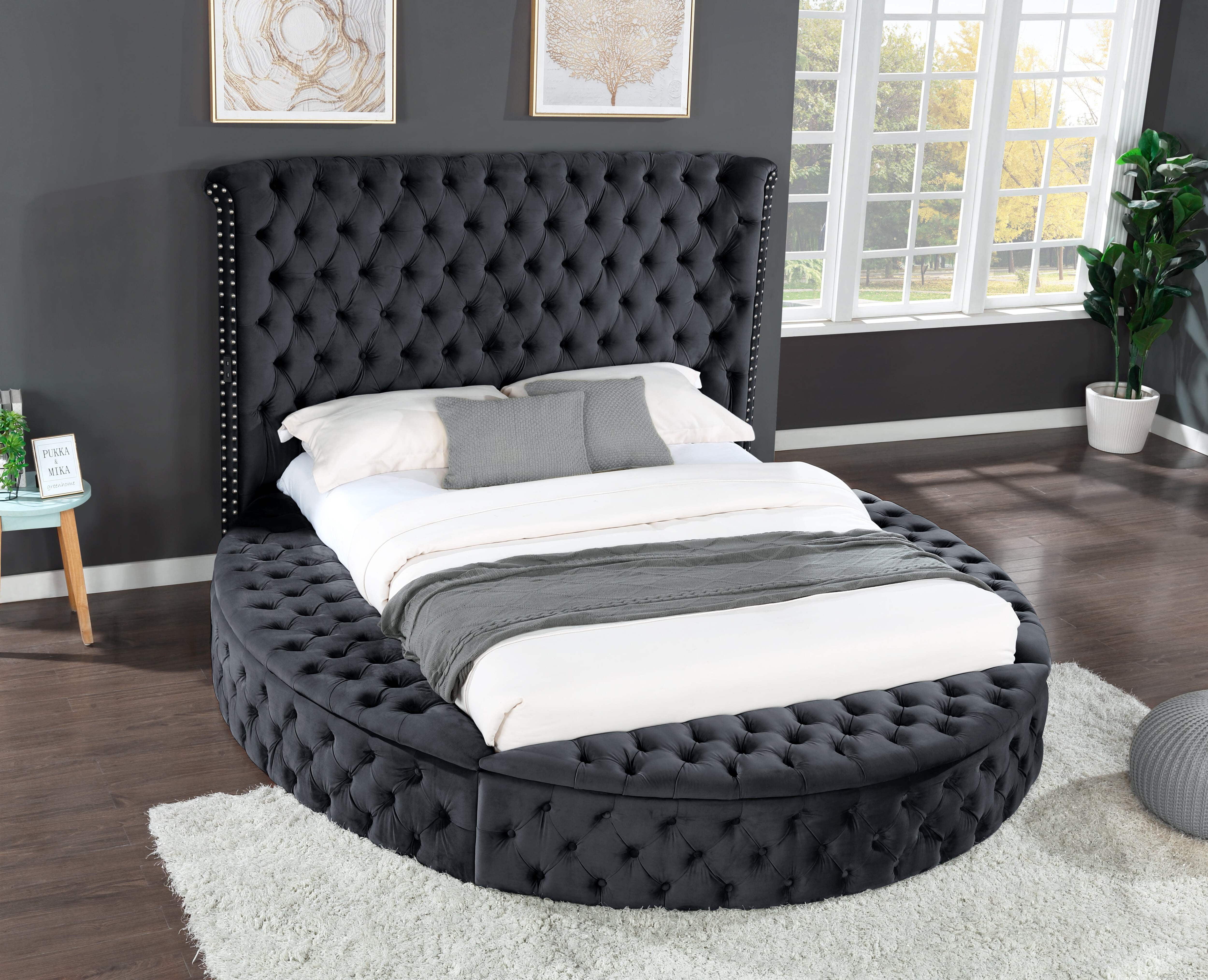 King Size Tufted Upholstery Storage Bed Made With Wood In Black Box ...
