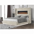 King Size Upholstered Bed with LED Fireplace, Bluetooth Sound, Beige ...