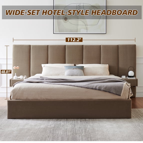 King Size Upholstered Platform Bed Frame with Lift up Storage, Velvet ...