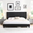 King Size Upholstered Platform Bed Frame with Linen Fabric Headboard ...