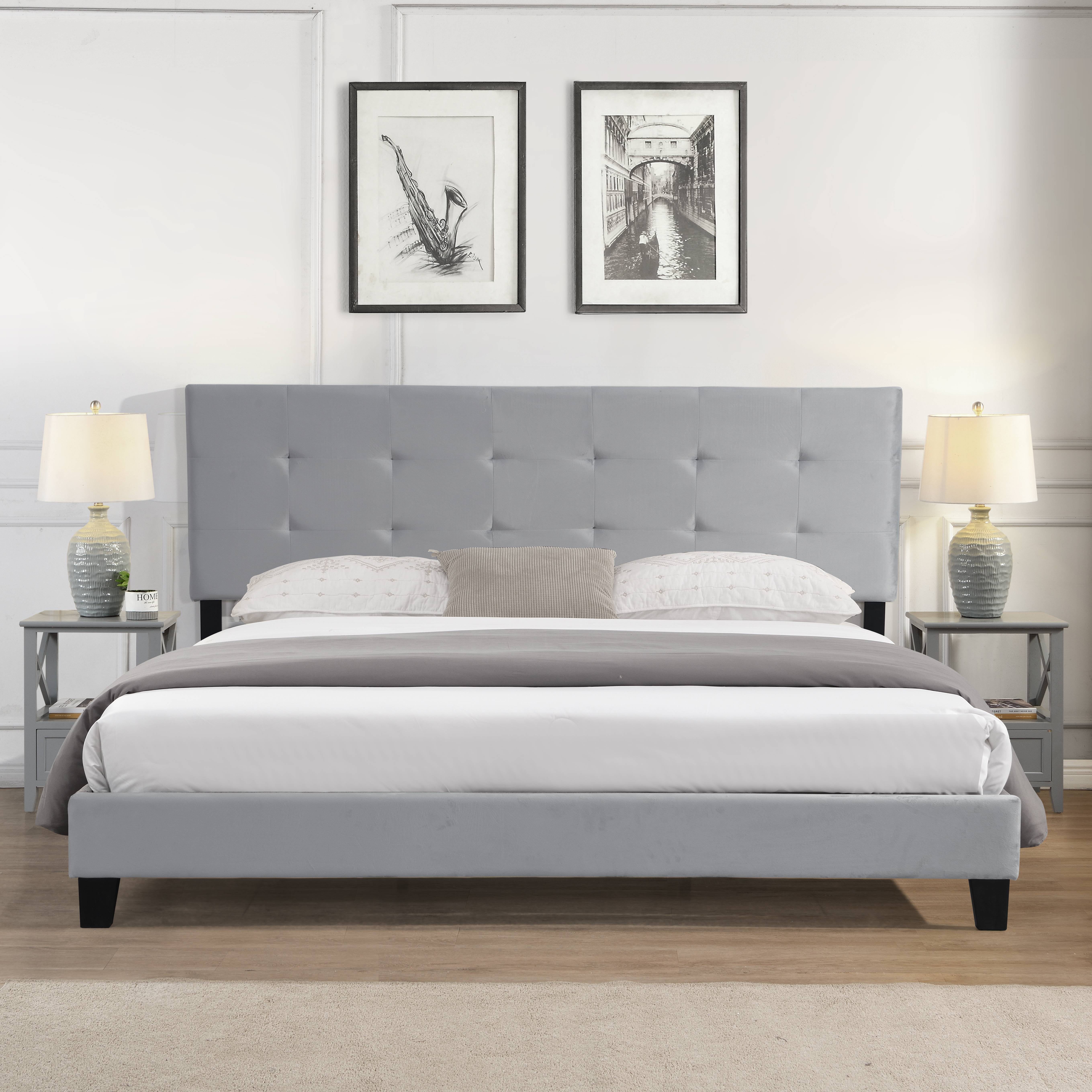 King Size Upholstered Platform Bed, New Upgraded Velvet Upholstered ...