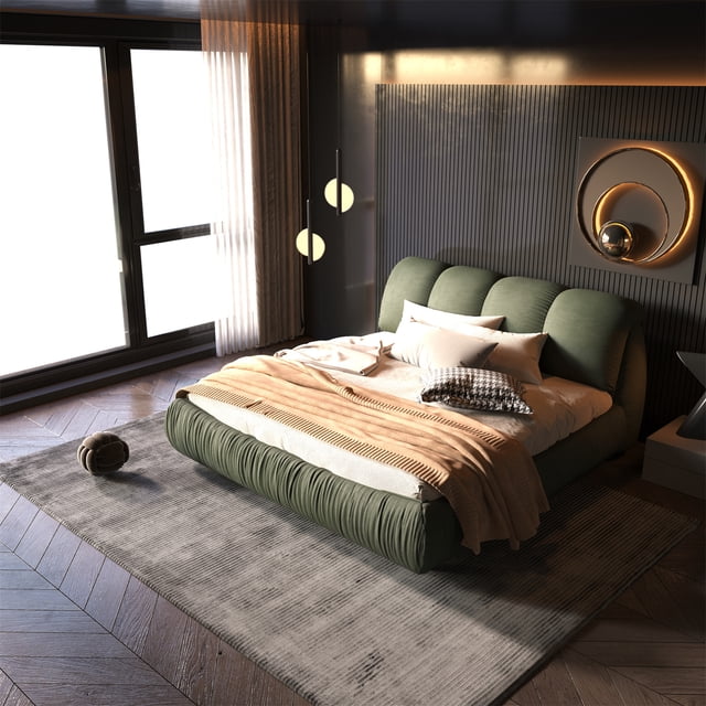 Queen Size Upholstered Platform Bed with Oversized Padded Backrest ...