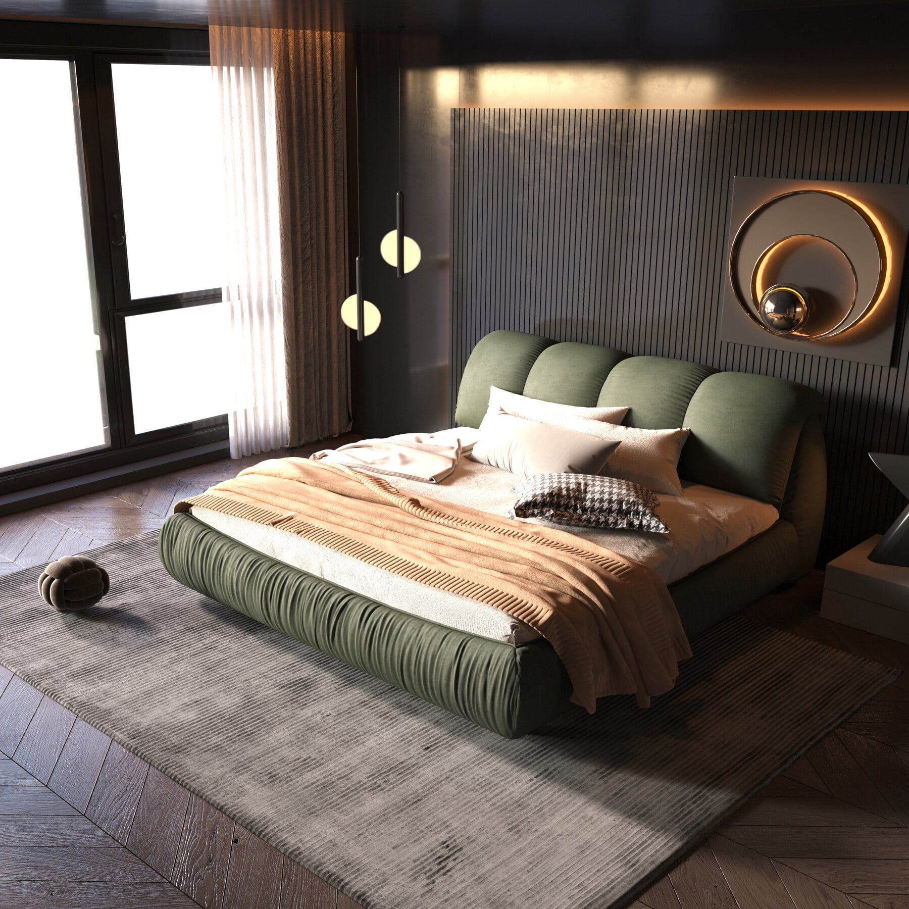 King Size Upholstered Platform Bed with Oversized Padded Backrest, Soft ...