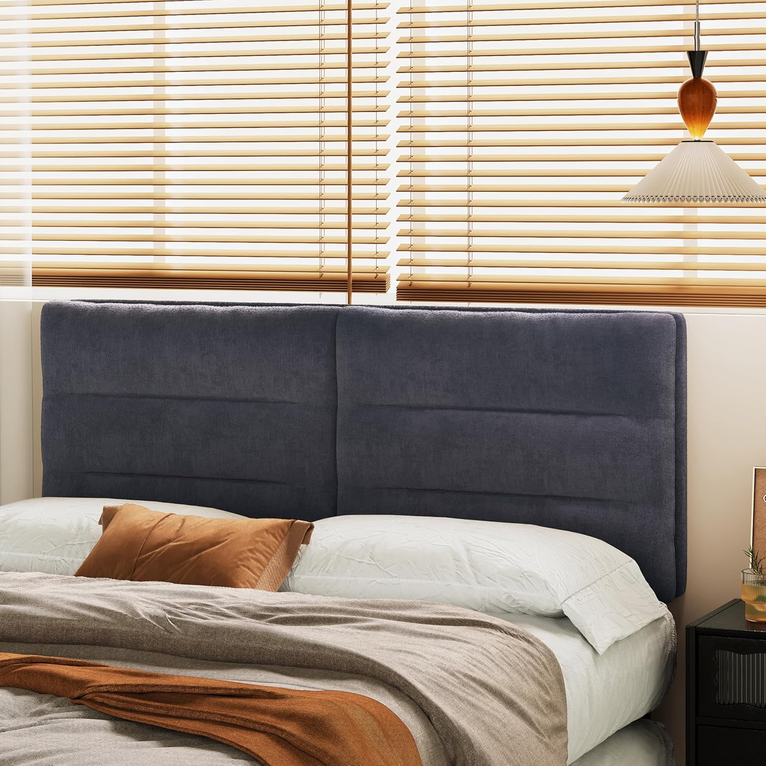 King Size Velvet Headboard Foldable Panels Backboard, Upholstered ...