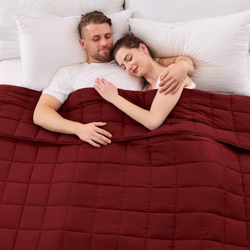 King Size Weighted Blanket for Adults (25 lbs, 80” x 87”, Red) Cooling ...