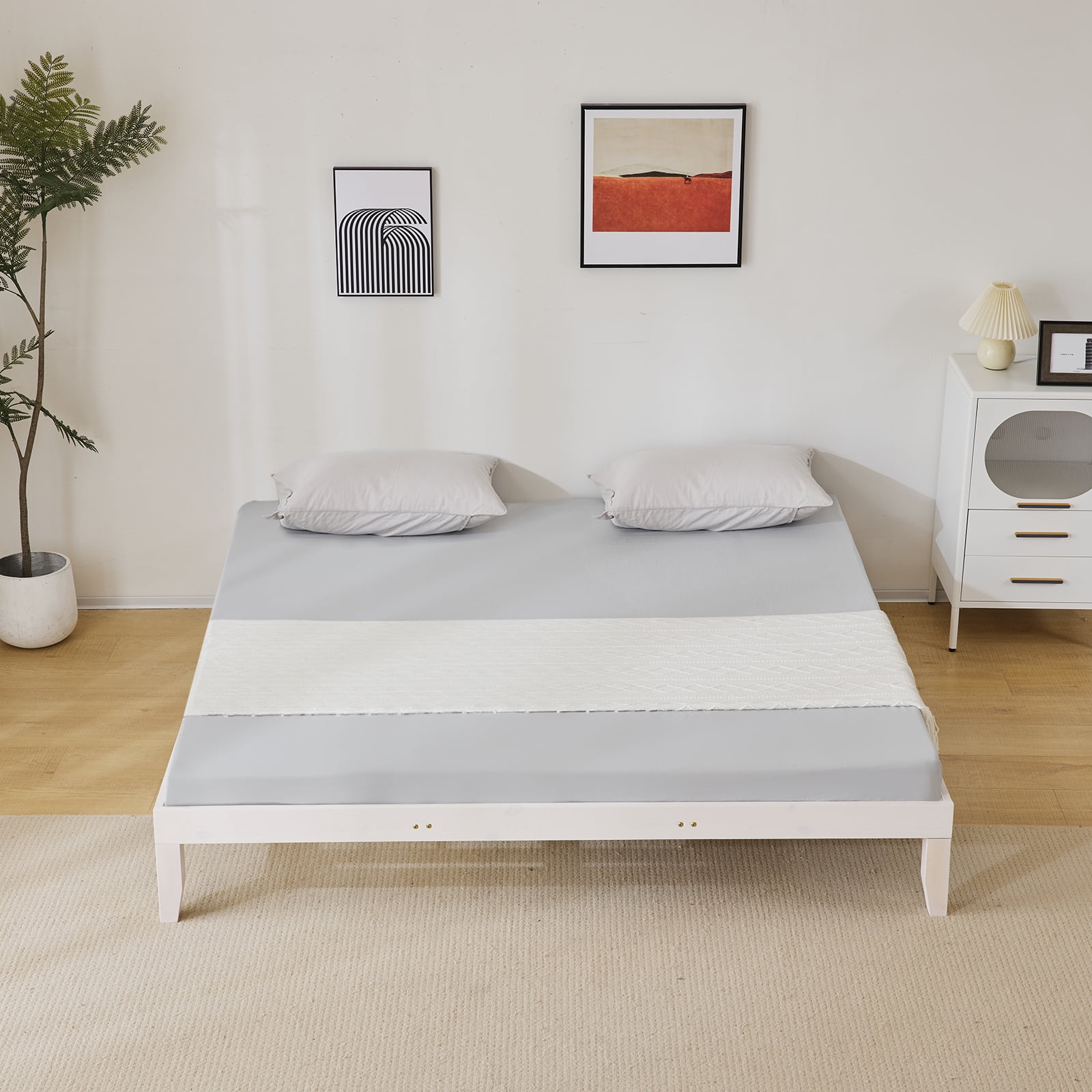 King Size White Washed Wooden Bed Frame with 30.5cm Height - Modern ...