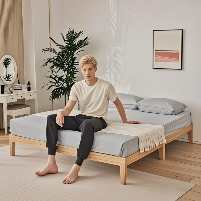 King Size Wooden Bed Frame - 79.5X30.5X12 Inches, Poplar Slats For ...