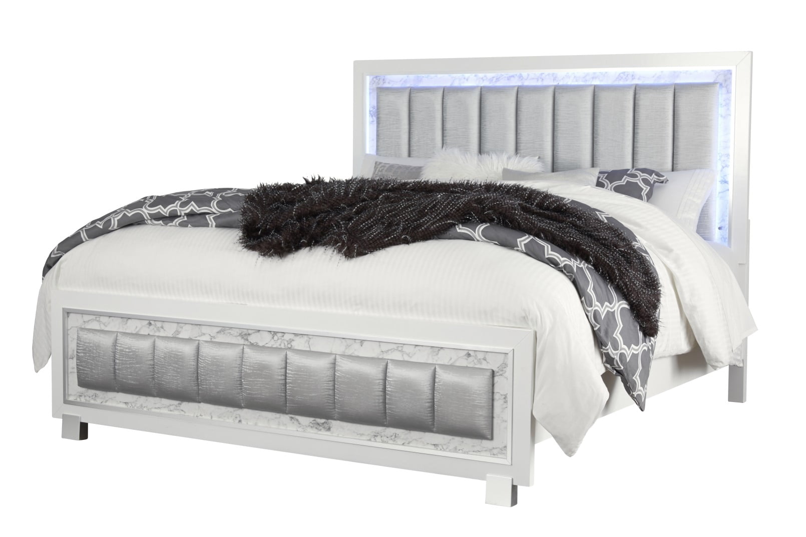 King Size Wooden Frame Platform Bed with Padded Headboard, Footboard ...