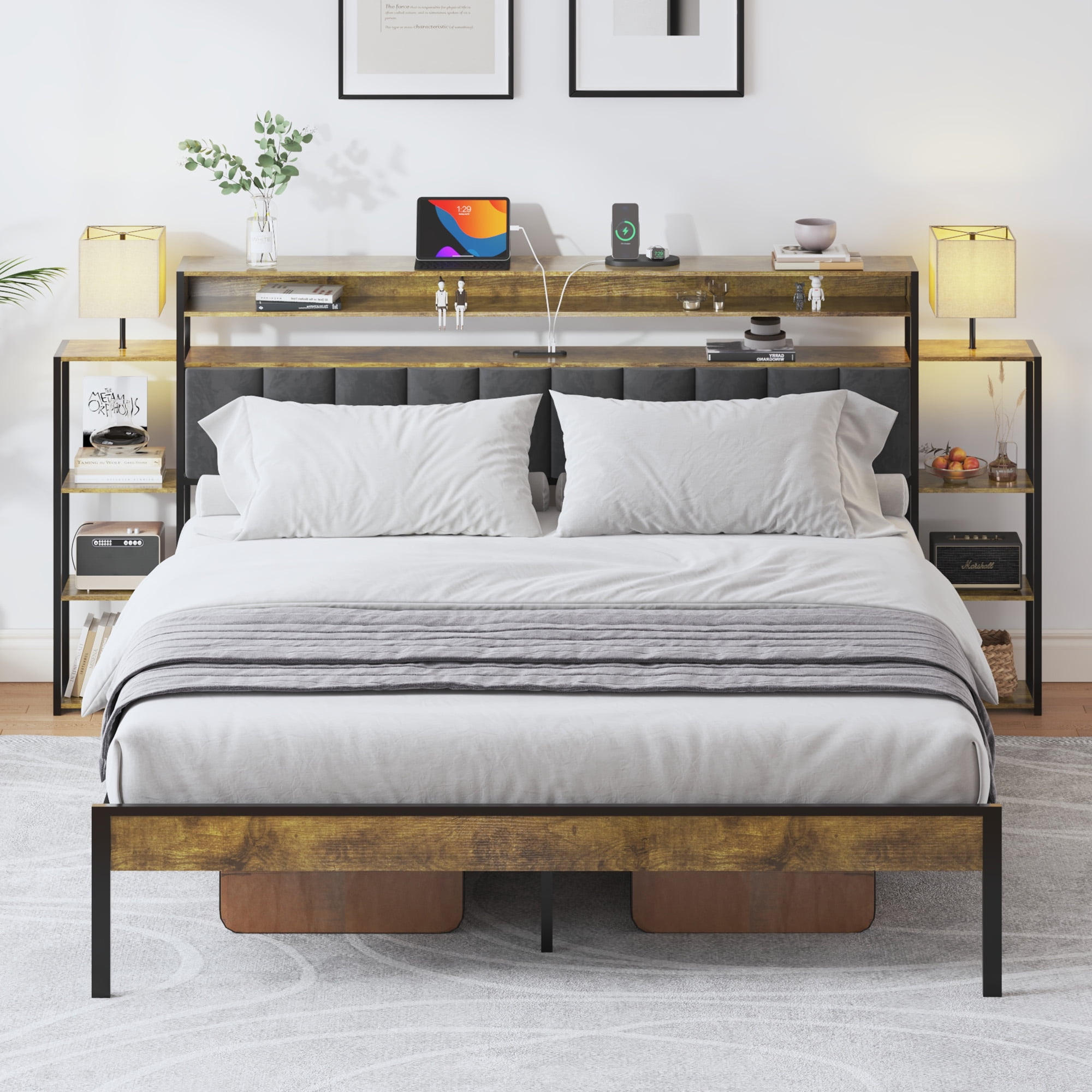 King Solid and Stable Bed Frame with Storage, Platform Bed King Size ...