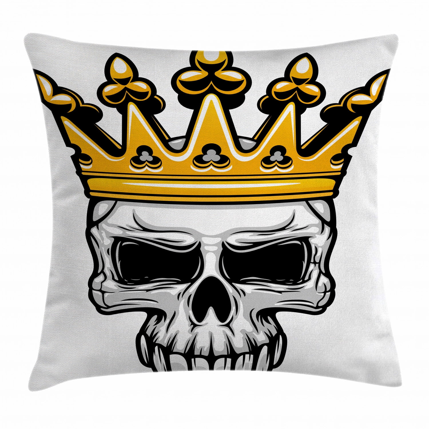 King Throw Pillow Cushion Cover, Hand Drawn Crowned Skull Cranium with ...