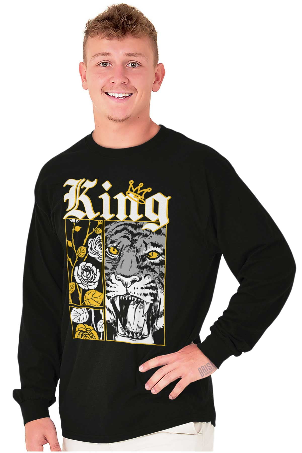 King Tiger Rose Thorns Comic Panels Men's Long Sleeve Tee T Shirt ...